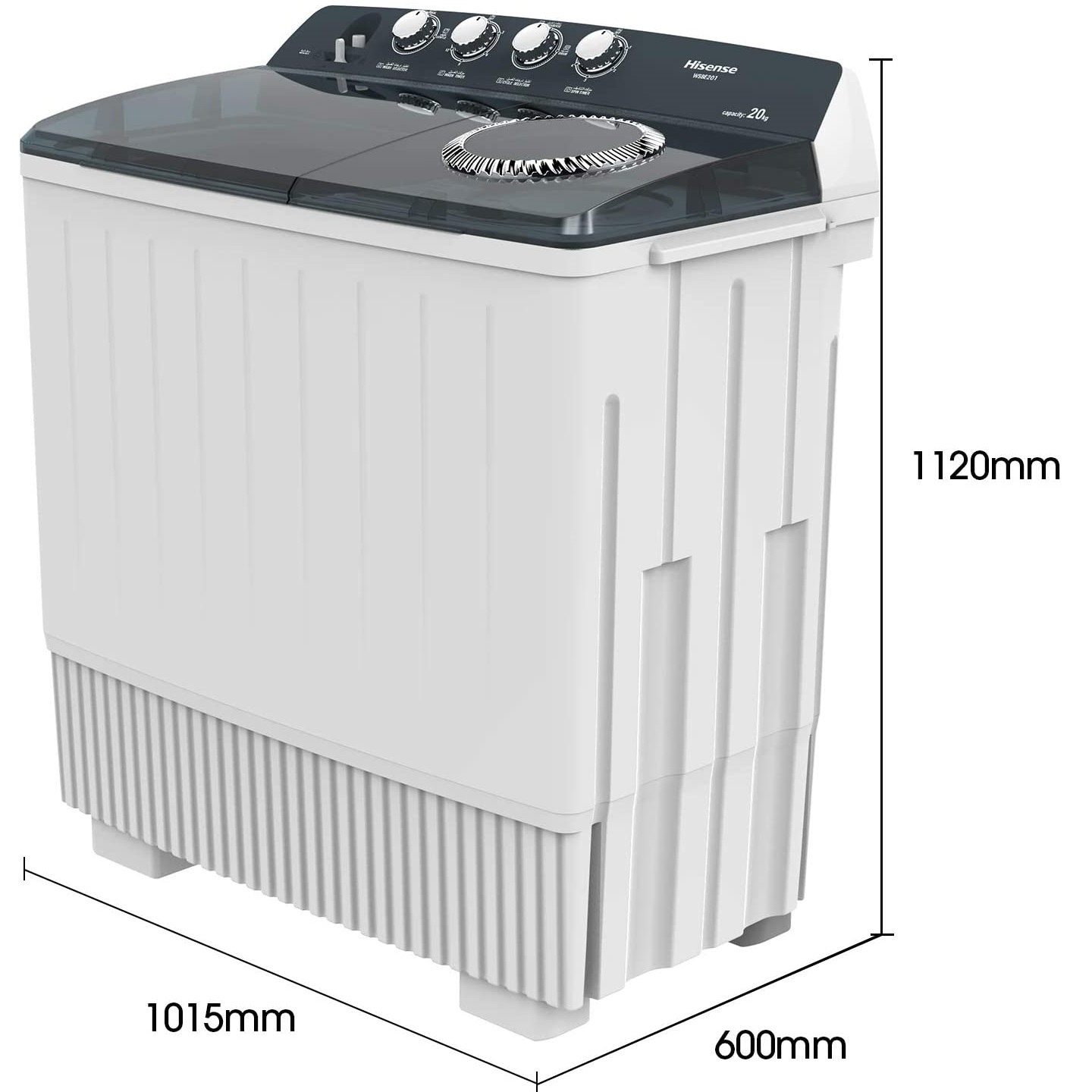 Hisense 20 Kg Twin Tub Semi Automatic Washing Machine White Model-WSBE201